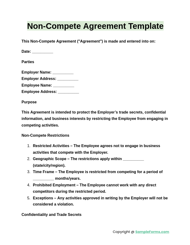 FREE 12+ Non-Compete Agreement Form Samples, PDF, MS Word, Google Docs