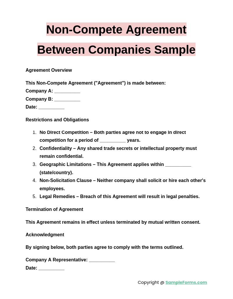 FREE 12+ Non-Compete Agreement Form Samples, PDF, MS Word, Google Docs