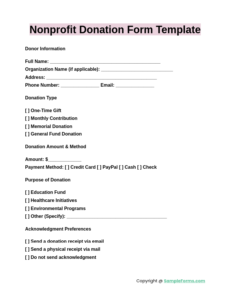FREE 8+ Nonprofit Donation Form Samples, PDF, MS Word, Google Docs
