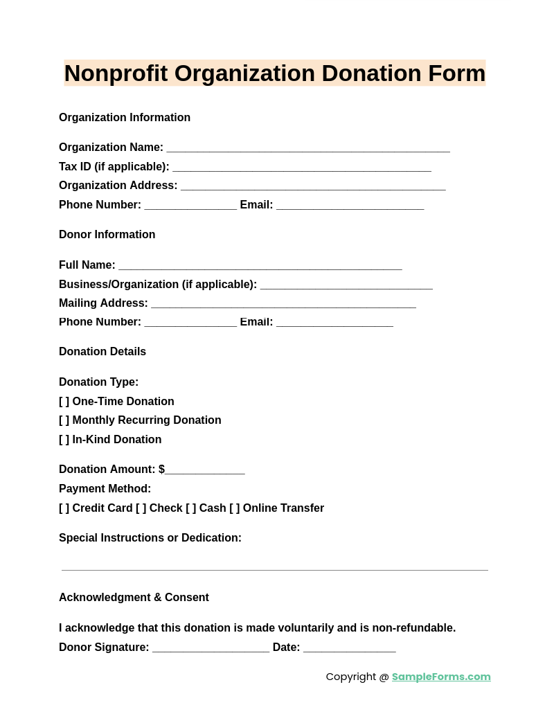 FREE 8+ Nonprofit Donation Form Samples, PDF, MS Word, Google Docs