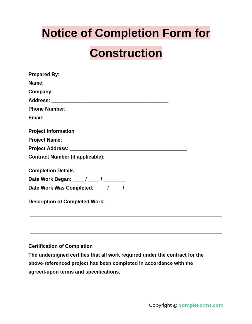 FREE 10+ Notice of Completion Form Samples, PDF, MS Word, Google Docs