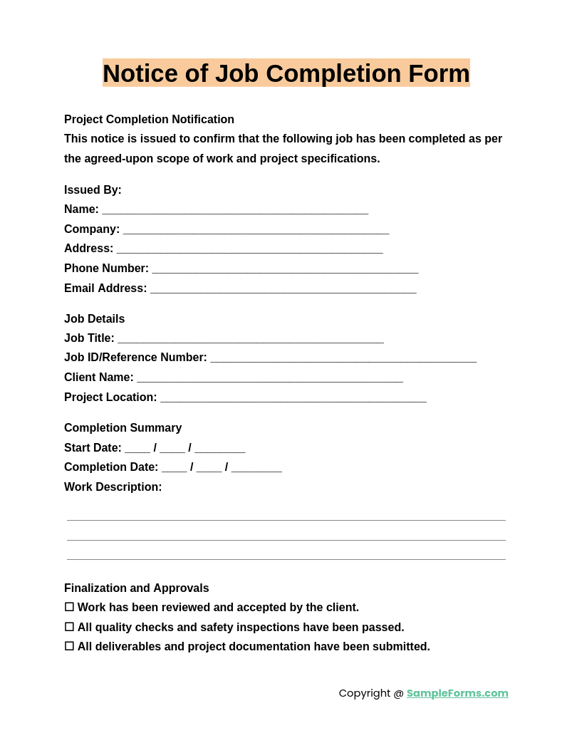 FREE 10+ Notice of Completion Form Samples, PDF, MS Word, Google Docs