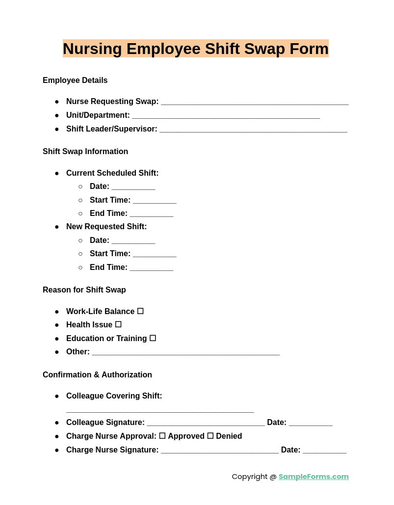 FREE 10+ Employee Shift Swap Form Samples, PDF, MS Word, Google Docs