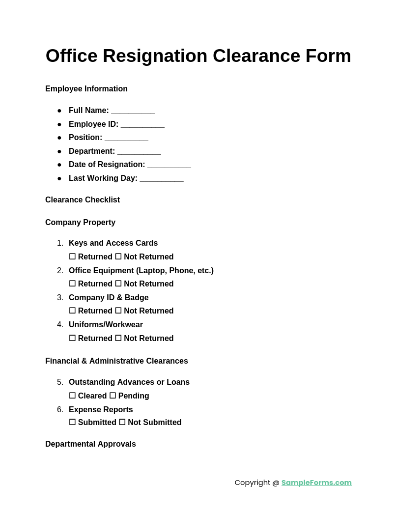 FREE 10+ Resignation Clearance Form Samples, PDF, MS Word, Google Docs