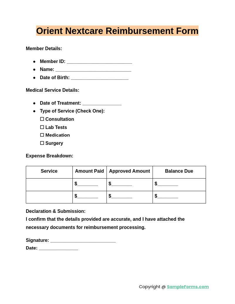 FREE 9+ Nextcare Reimbursement Form Samples, PDF, MS Word, Google Docs