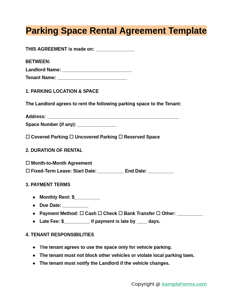 FREE 13+ Parking Agreement Form Samples, PDF, MS Word, Google Docs
