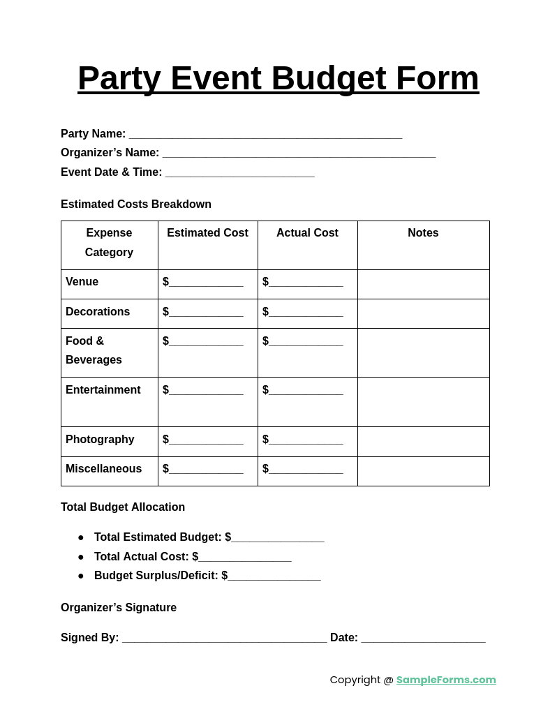 FREE 13+ Event Budget Form Samples, PDF, MS Word, Google Docs, Excel