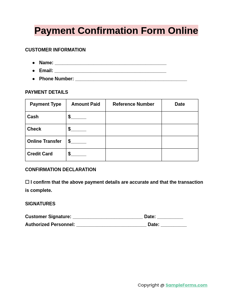 FREE 13+ Payment Confirmation Form Samples, PDF, MS Word, Google Docs