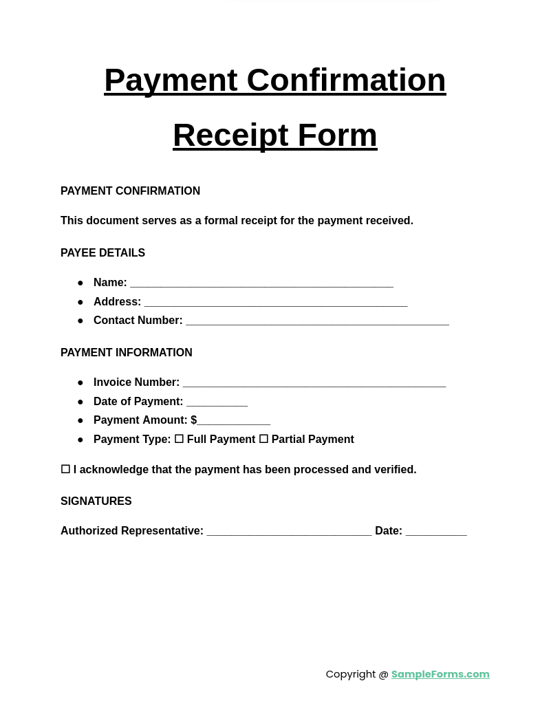 FREE 13+ Payment Confirmation Form Samples, PDF, MS Word, Google Docs
