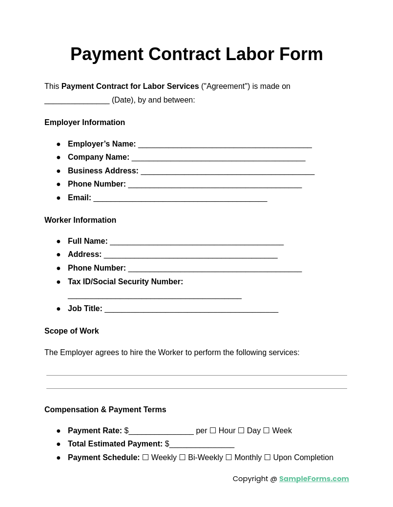 FREE 8+ Contract Labor Form Samples, PDF, MS Word, Google Docs