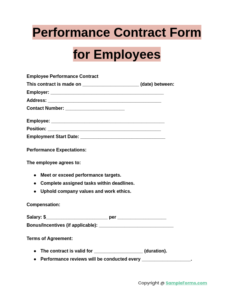 FREE 12+ Performance Contract Form Samples, PDF, MS Word, Google Docs