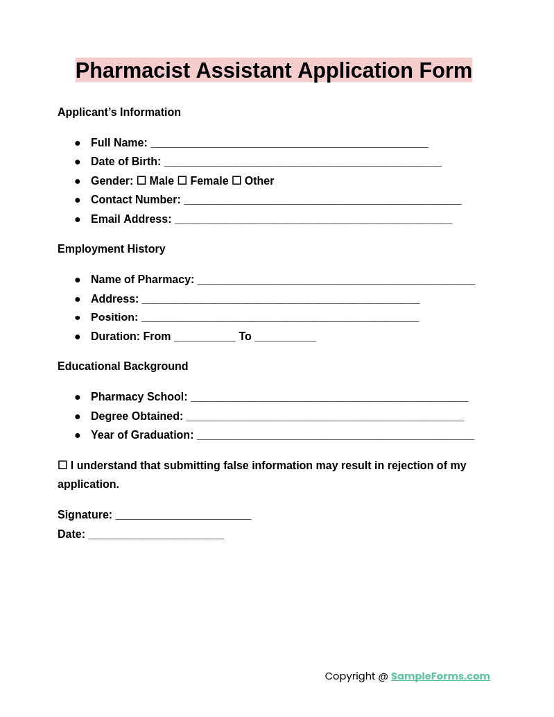 FREE 12+ Pharmacist Registration Form Samples, PDF, MS Word, Google Docs