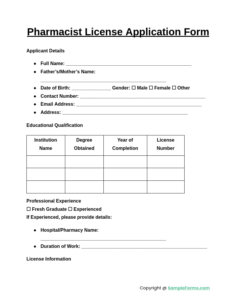 FREE 12+ Pharmacist Registration Form Samples, PDF, MS Word, Google Docs