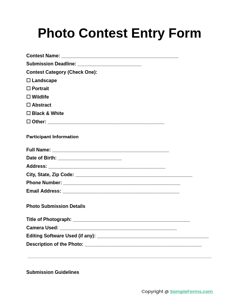 FREE 36+ Contest Entry Form Samples, PDF, MS Word, Google Docs, Excel