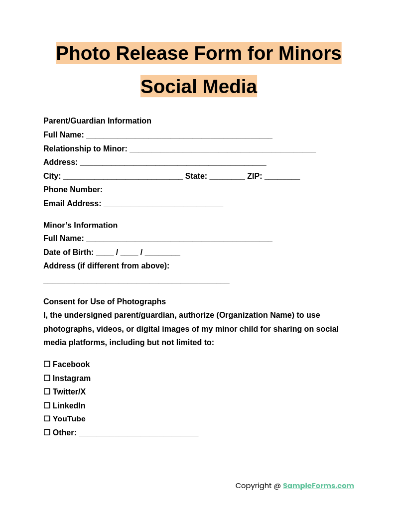FREE 14+ Minor Photo Release Form Samples, PDF, MS Word, Google Docs