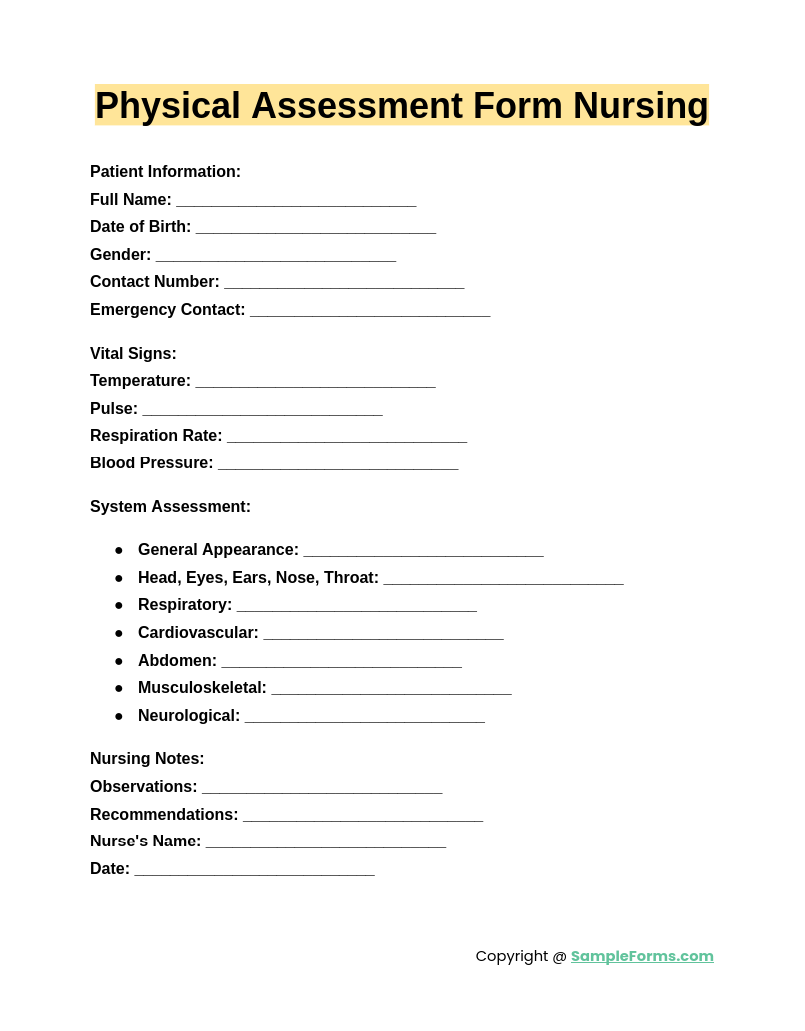FREE 13+ Physical Assessment Form Samples, PDF, MS Word, Google Docs, Excel