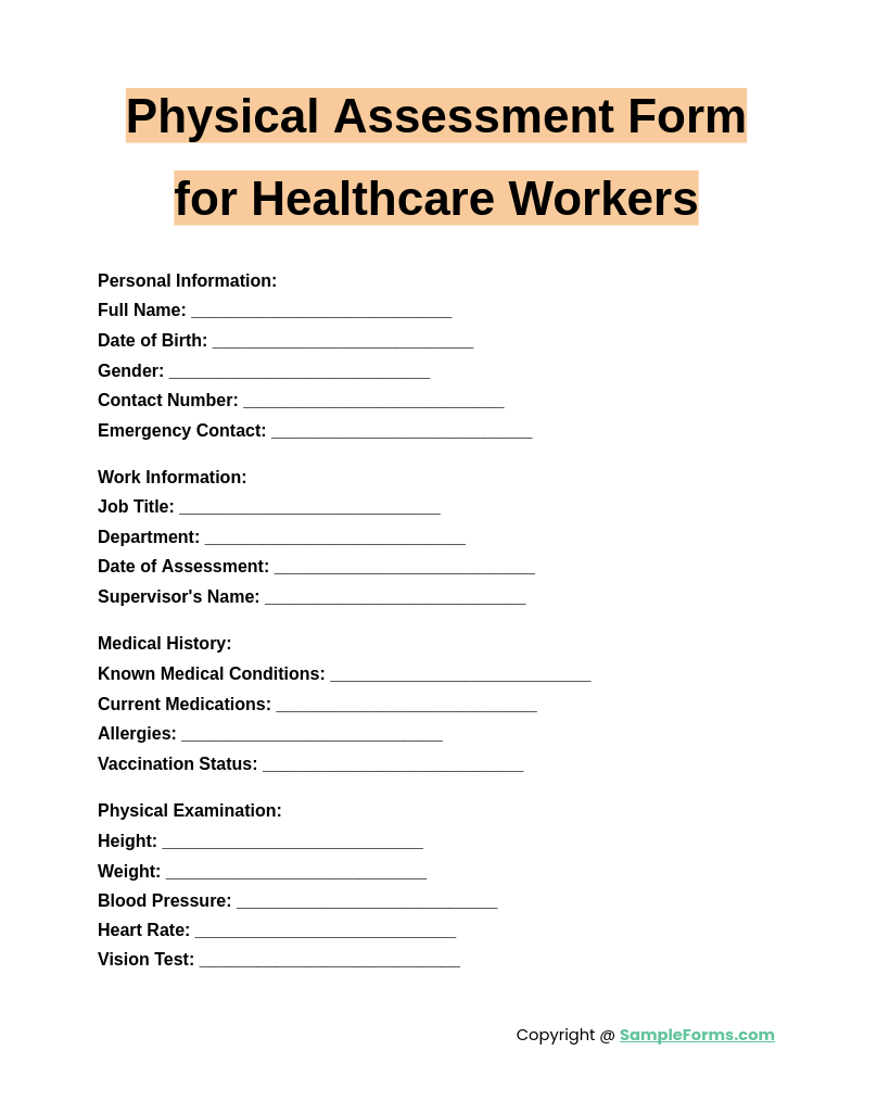 FREE 13+ Physical Assessment Form Samples, PDF, MS Word, Google Docs, Excel