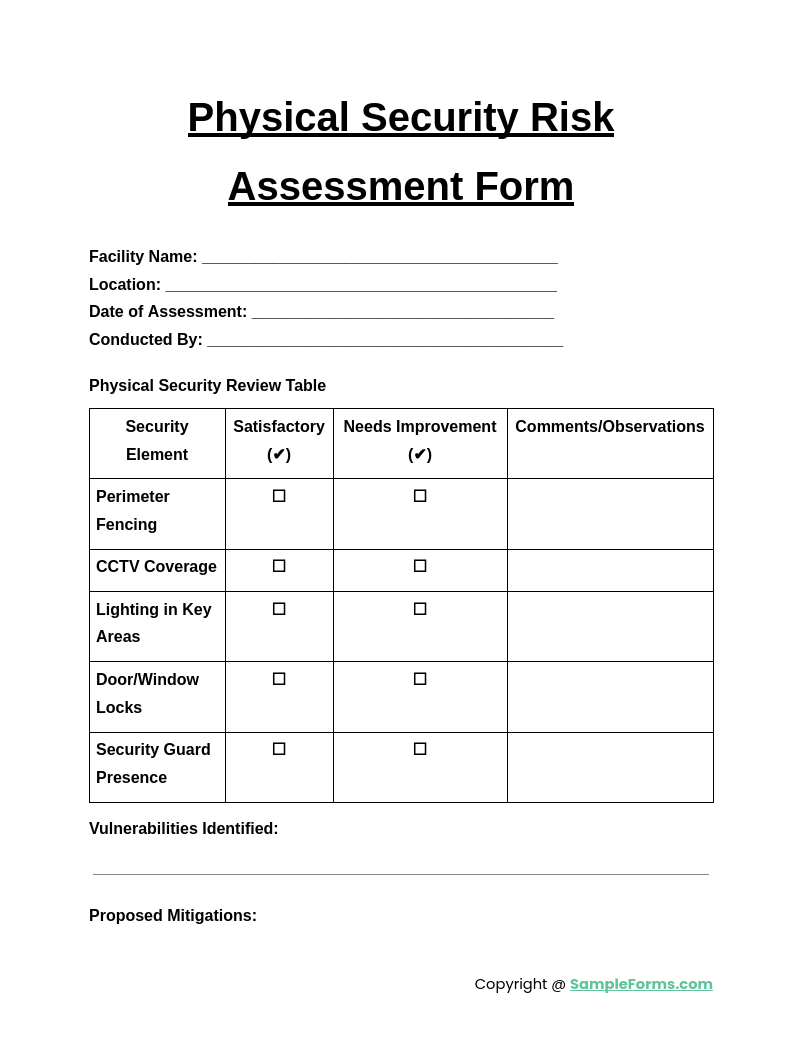 FREE 11+ Security Risk Assessment Form Samples, PDF, MS Word, Google Docs