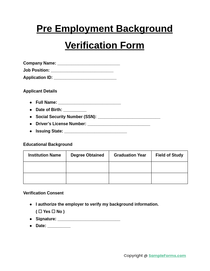 Free 13+ Background Verification Form Samples, PDF, MS Word, Google Docs