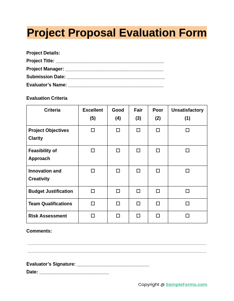 FREE 12+ Proposal Evaluation Form Samples, PDF, MS Word, Google Docs