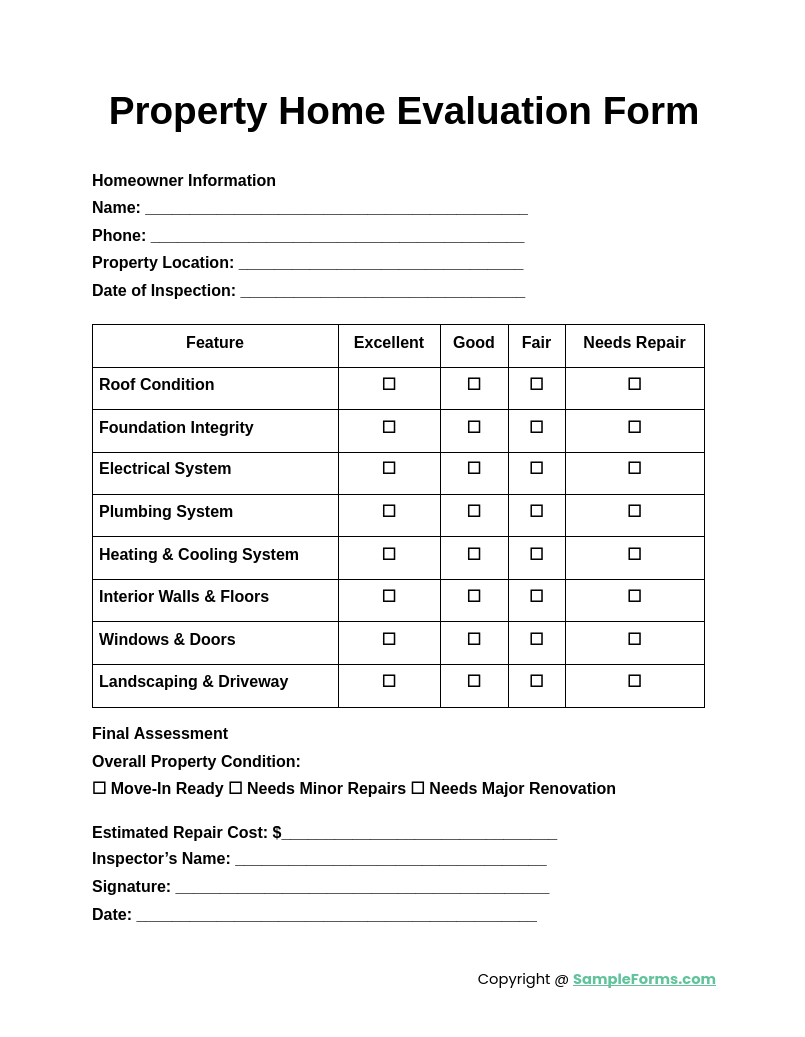 FREE 12+ Home Evaluation Form Samples, PDF, MS Word, Google Docs
