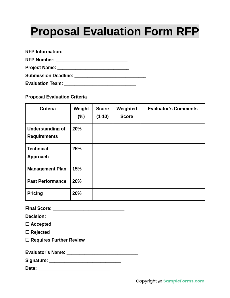 FREE 12+ Proposal Evaluation Form Samples, PDF, MS Word, Google Docs