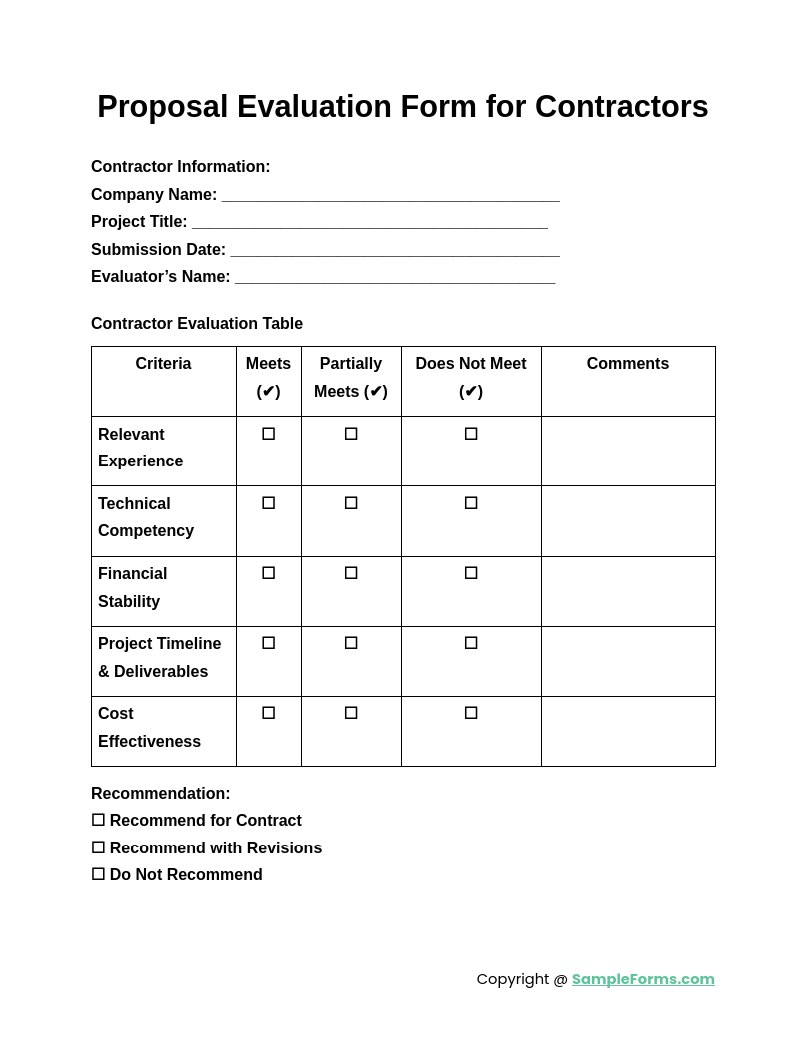 FREE 12+ Proposal Evaluation Form Samples, PDF, MS Word, Google Docs