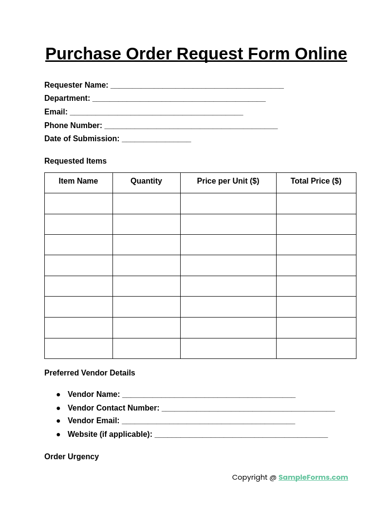 FREE 17+ Purchase Order Request Form Samples, PDF, MS Word, Google Docs ...
