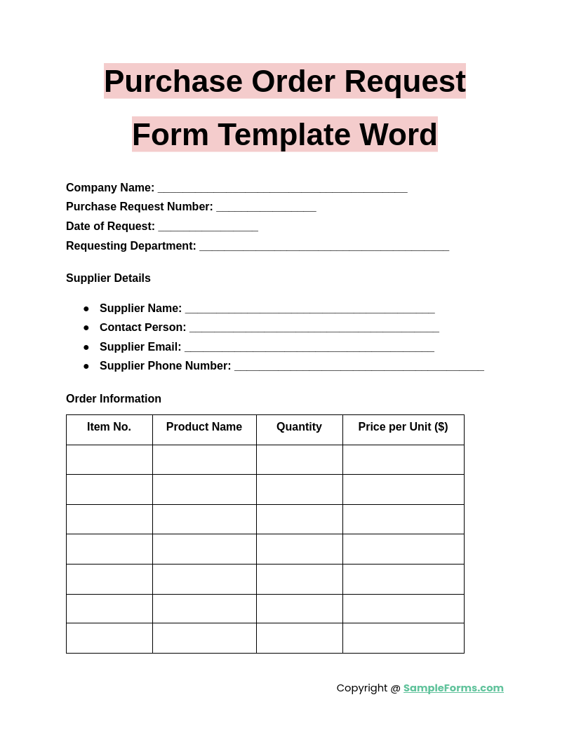 FREE 17+ Purchase Order Request Form Samples, PDF, MS Word, Google Docs ...