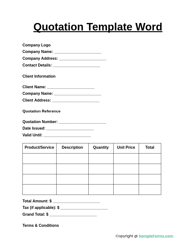 FREE 57+ Quotation Form Samples, PDF, MS Word, Google Docs, Excel
