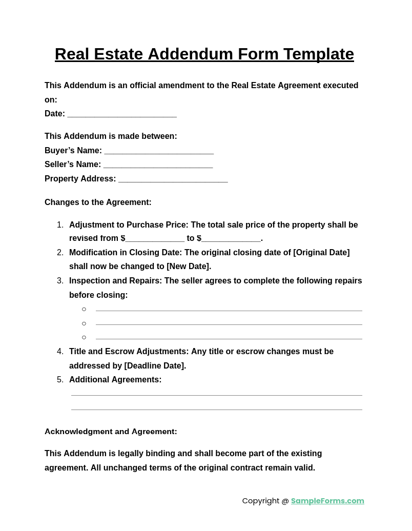 FREE 15+ Real Estate Addendum Form Samples, PDF, MS Word, Google Docs