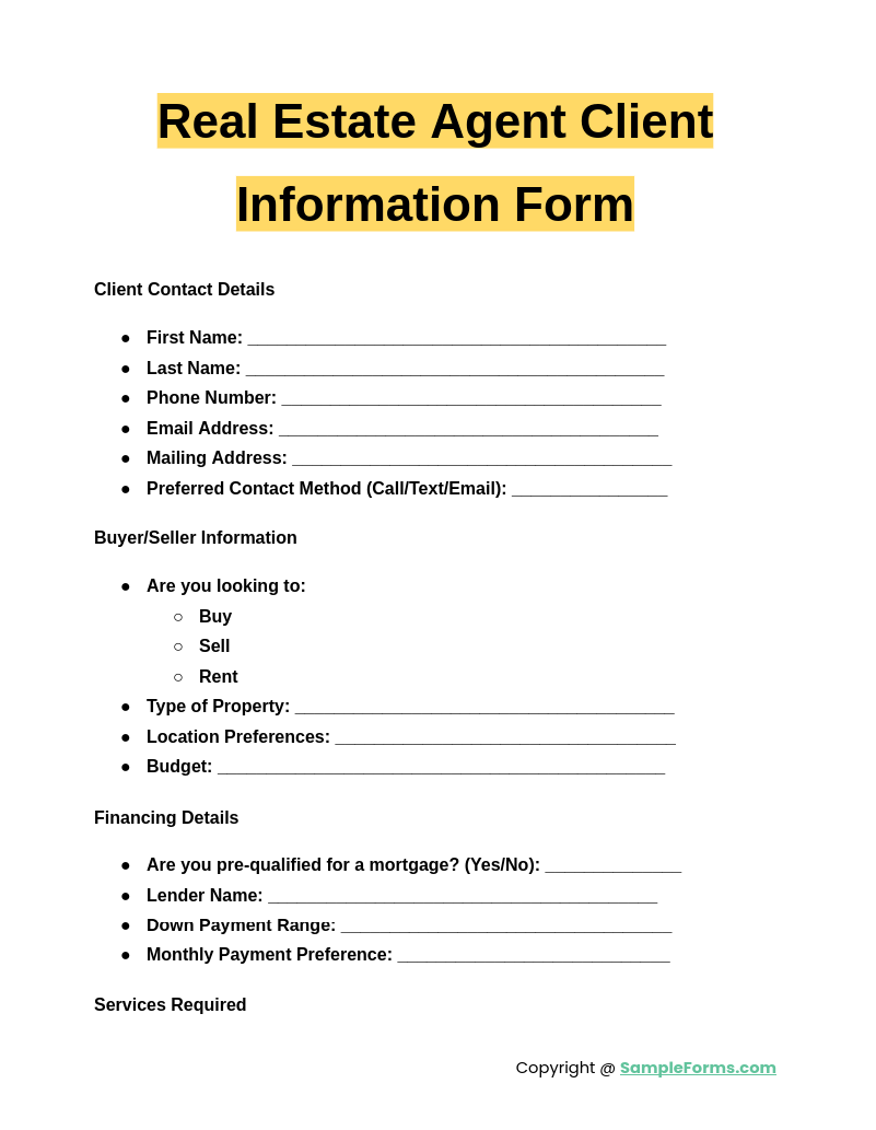 FREE 10+ Real Estate Client Information Form Samples, PDF, MS Word ...