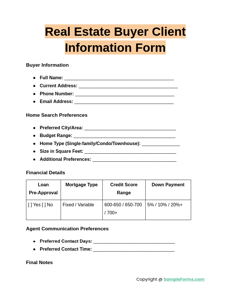 FREE 10+ Real Estate Client Information Form Samples, PDF, MS Word ...