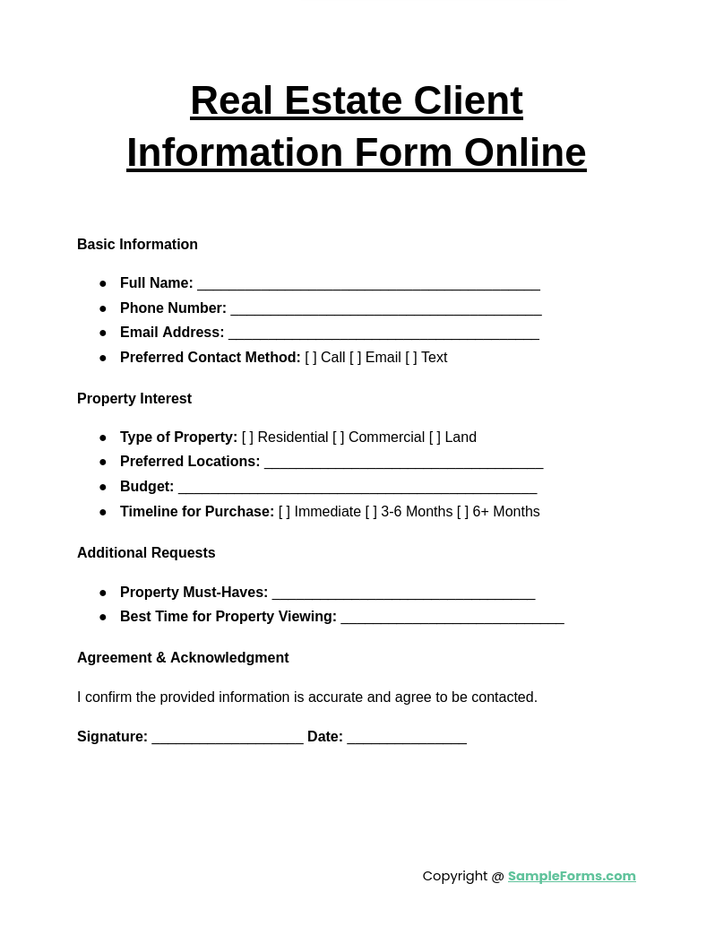 FREE 10+ Real Estate Client Information Form Samples, PDF, MS Word ...