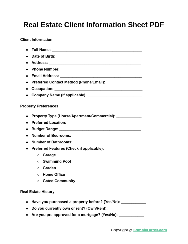 FREE 10+ Real Estate Client Information Form Samples, PDF, MS Word ...