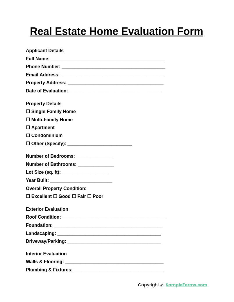 FREE 12+ Home Evaluation Form Samples, PDF, MS Word, Google Docs