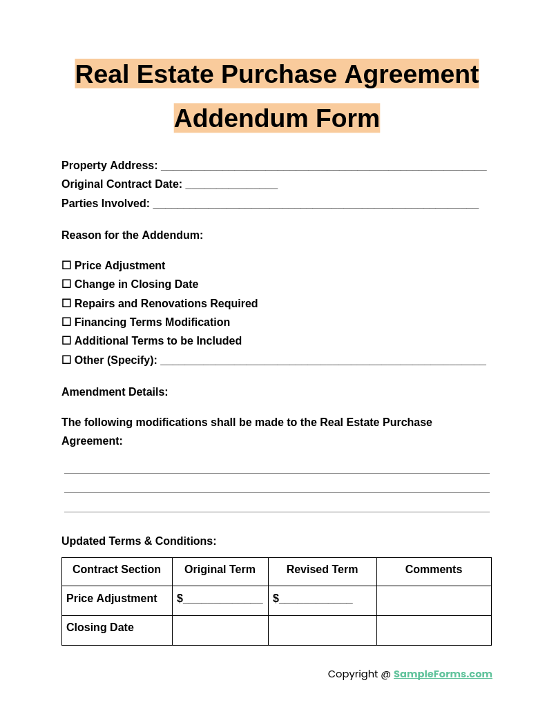 FREE 15+ Real Estate Addendum Form Samples, PDF, MS Word, Google Docs