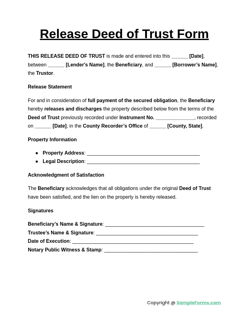 FREE 11+ Deed of Trust Form Samples, PDF, MS Word, Google Docs