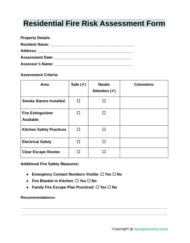 FREE 13+ Fire Risk Assessment Form Samples, PDF, MS Word, Google Docs ...