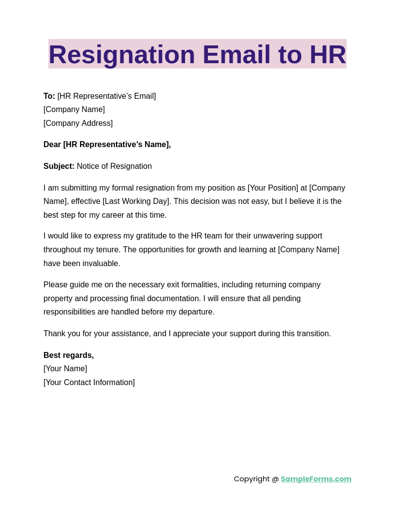FREE 10+ E-mail Resignation Letter Samples, PDF, MS Word, Google Docs