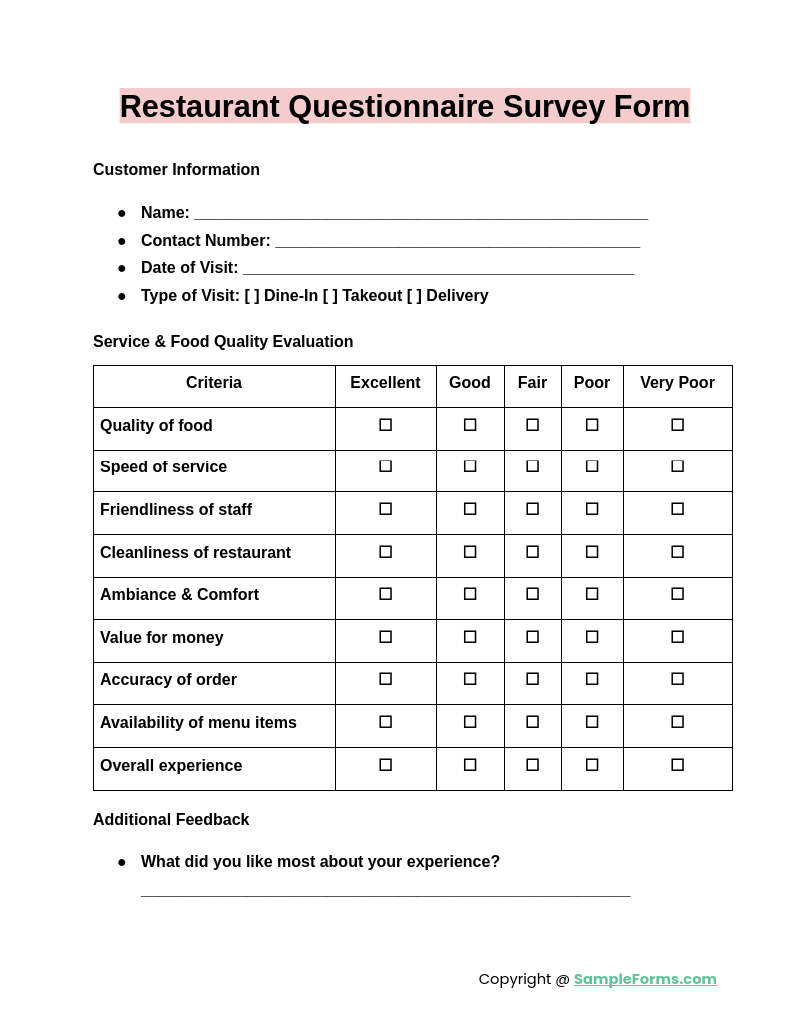 FREE 16+ Questionnaire Survey Form Samples, PDF, MS Word, Google Docs ...