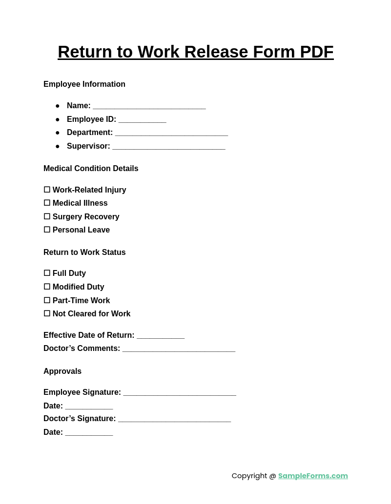 FREE 13+ Work Release Form Samples, PDF, MS Word, Google Docs