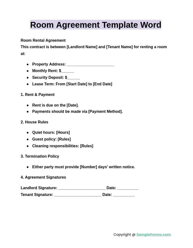 FREE 12+ Room Agreement Form Samples, PDF, MS Word, Google Docs