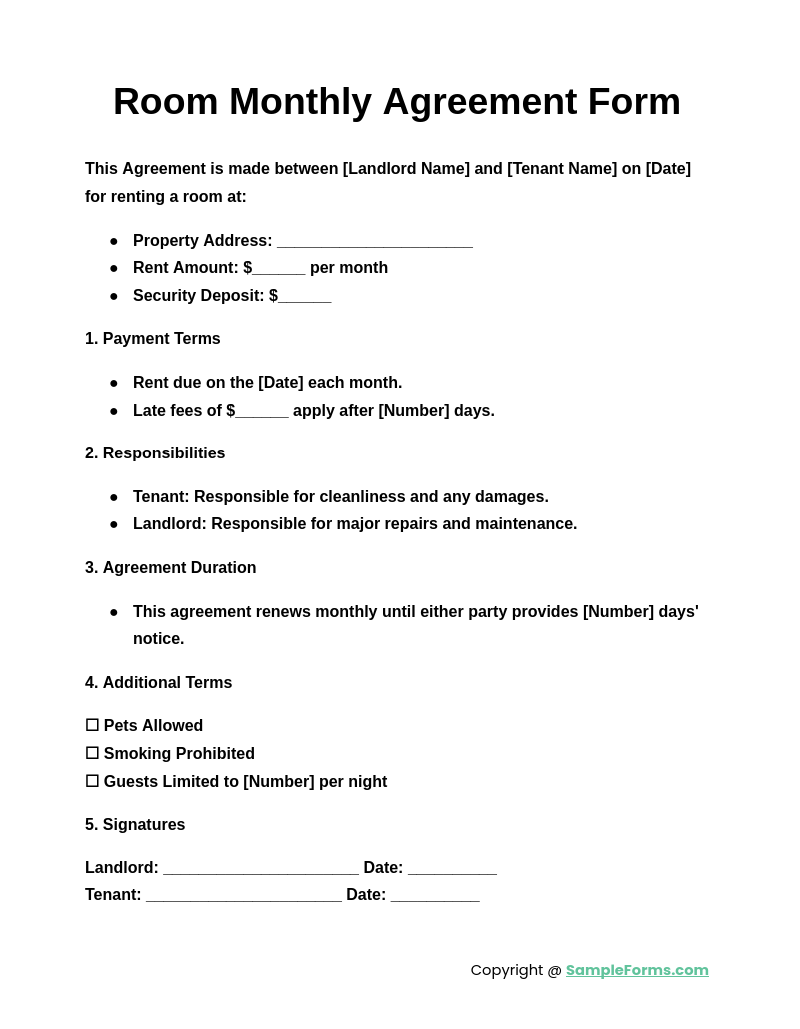 FREE 12+ Room Agreement Form Samples, PDF, MS Word, Google Docs