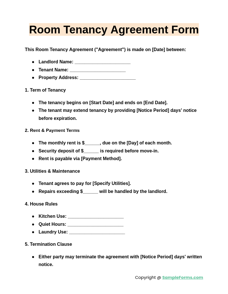 FREE 12+ Room Agreement Form Samples, PDF, MS Word, Google Docs