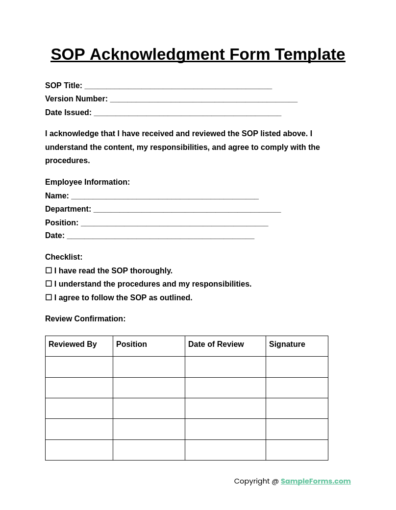 FREE 7+ SOP Acknowledgment Form Samples, PDF, MS Word, Google Docs