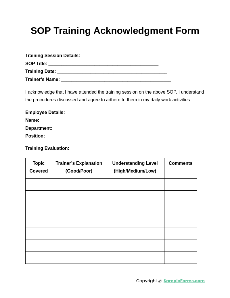 FREE 7+ SOP Acknowledgment Form Samples, PDF, MS Word, Google Docs