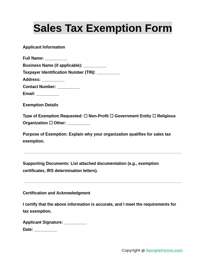 FREE 13+ Tax Exemption Form Samples, PDF, MS Word, Google Docs