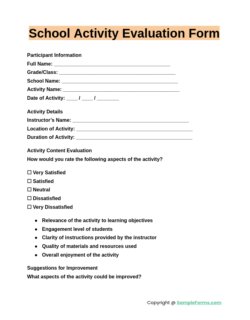 FREE 10+ Activity Evaluation Form Samples, PDF, MS Word, Google Docs
