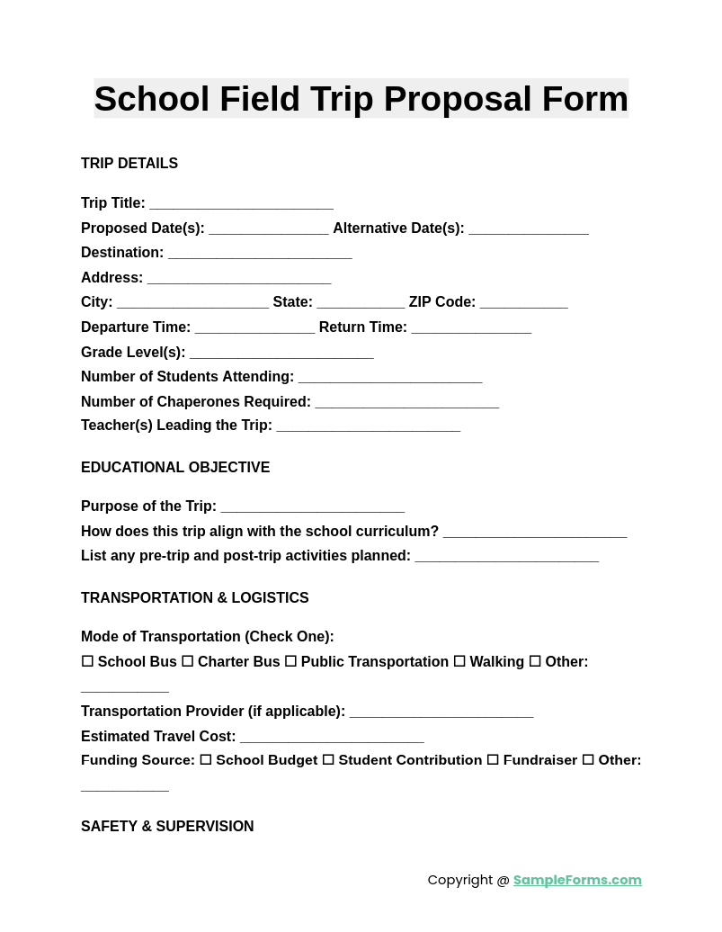 FREE 11+ Field Trip Proposal Form Samples, PDF, MS Word, Google Docs